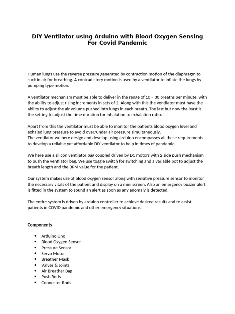 DIY Ventilator Using Arduino With Blood Oxygen Sensing For Covid ...