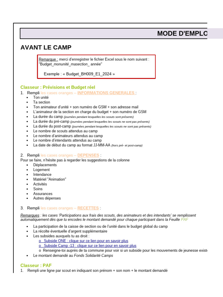 Budget Camp Scout 2024 | PDF