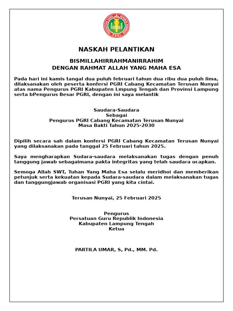 Naskah Pelantikan | PDF