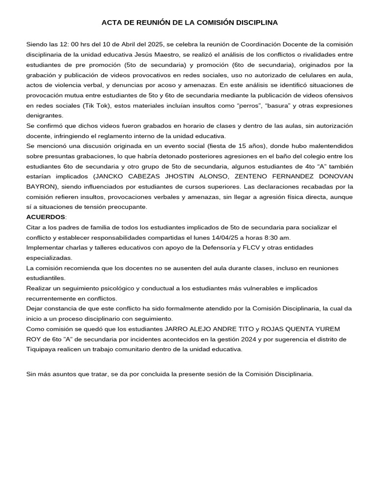ACTA DE REUNION | PDF