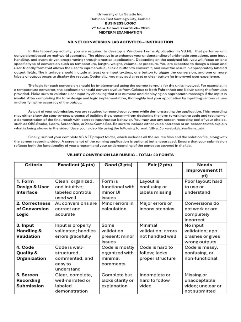 Bussiness Logic Midterm Exam | PDF | Fahrenheit | Temperature