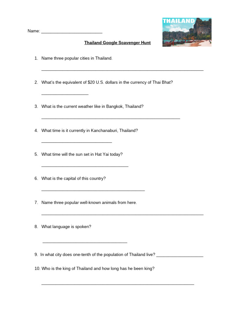 Thailand Google Scavenger Hunt | PDF | Thailand