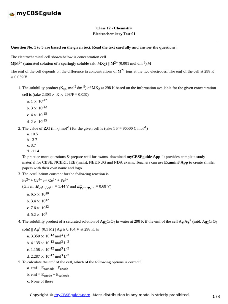 12 Chemistry Electrochemistry Tp01 | PDF | Corrosion | Electrochemistry
