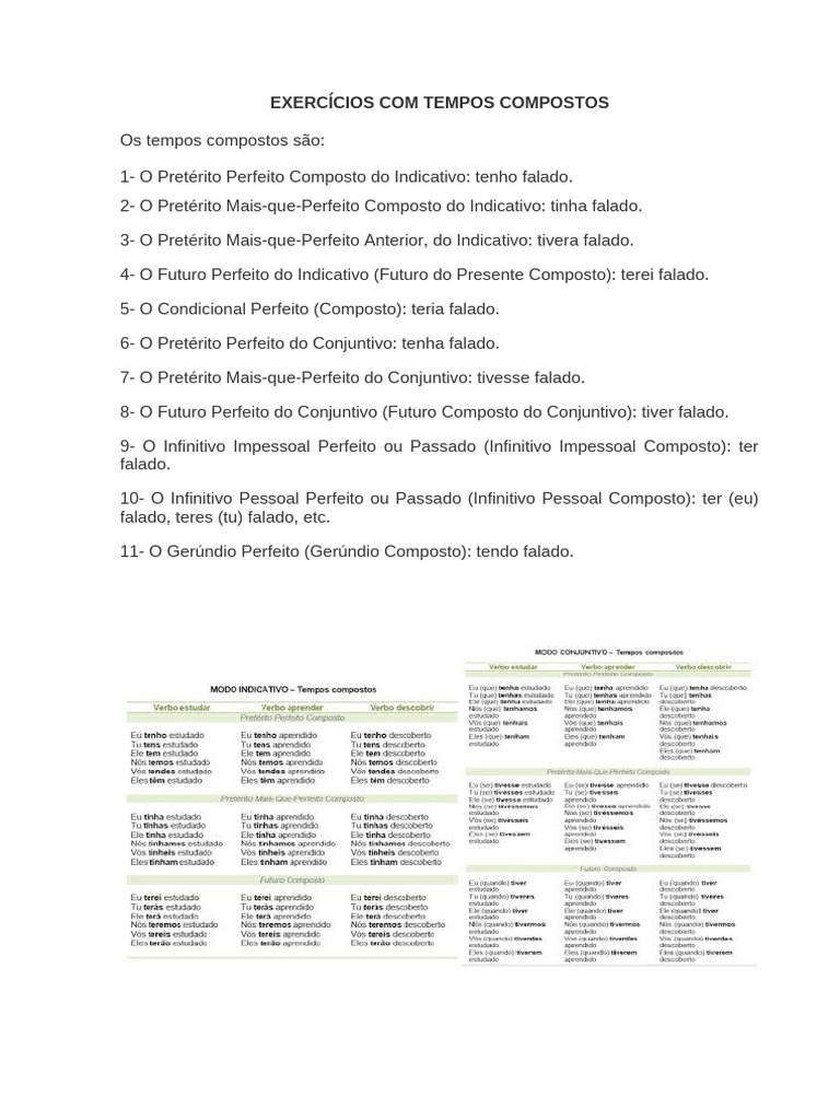 Exercícios Com Tempos Compostos | PDF