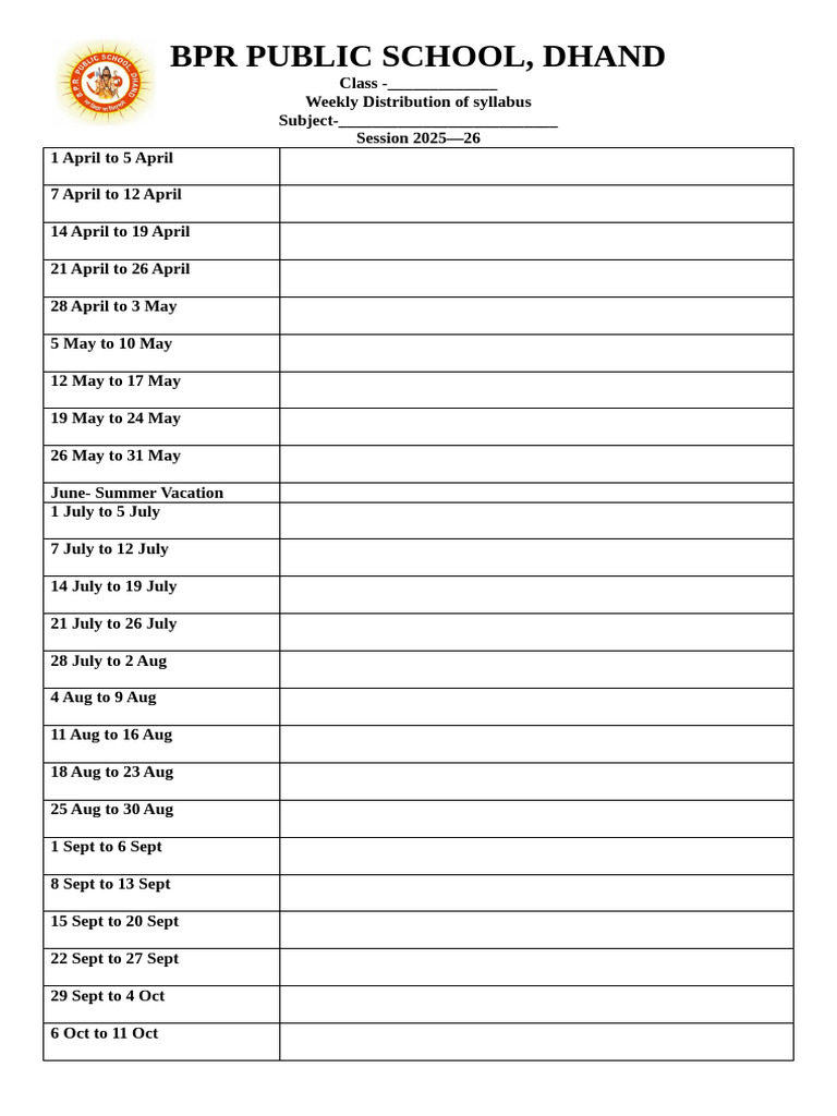 Weekly Syllabus Blank | PDF