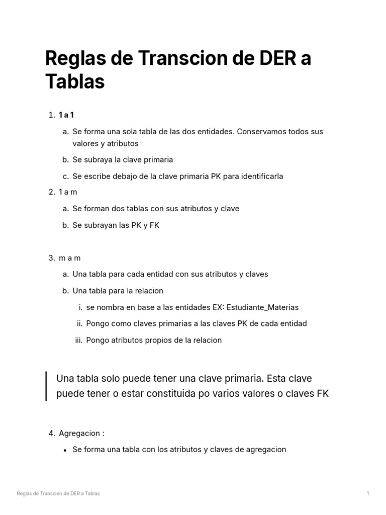 Reglas de Transcion de DER A Tablas | PDF