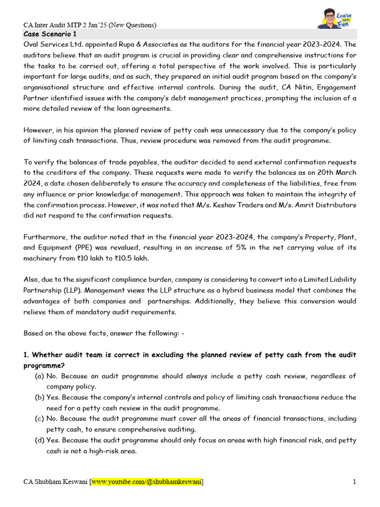 MTP-2 Jan'25 New Questions BW | PDF | Audit | Auditor's Report