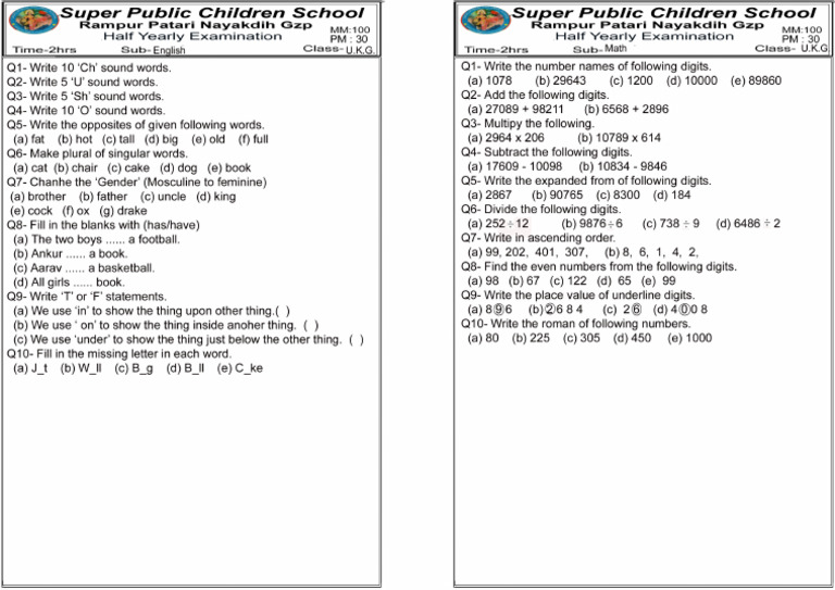 Ukg English Math | PDF