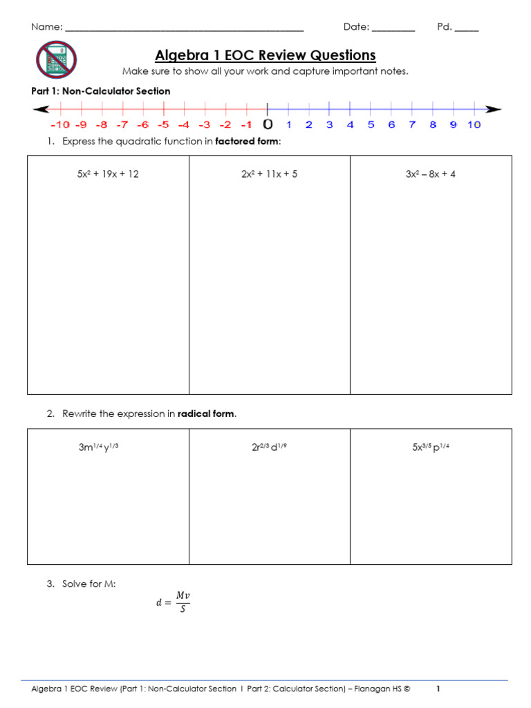 Algebra 1 EOC Review Questions PART 1 | PDF | Algebra | Polynomial