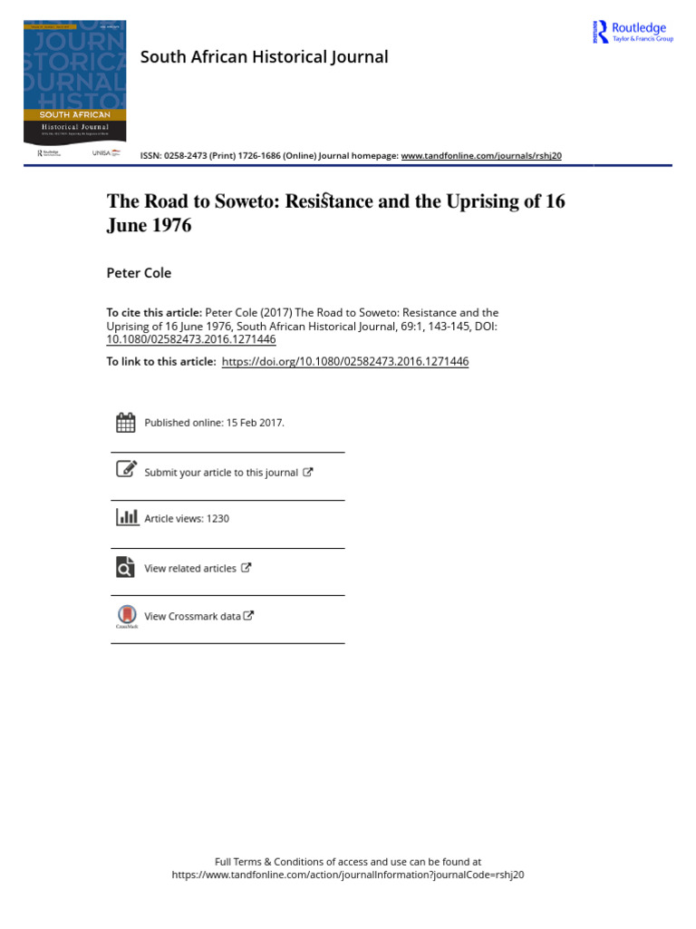 The Road to Soweto Resistance and the Uprising of 16 June 1976 | PDF ...