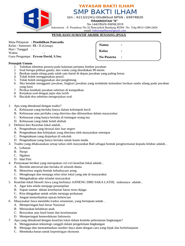 Format Soal Word SMP | PDF