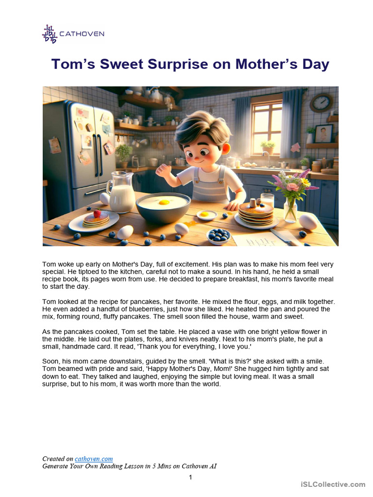 Mother's Day Pancake Surprise Story | PDF | Meal | Pancake