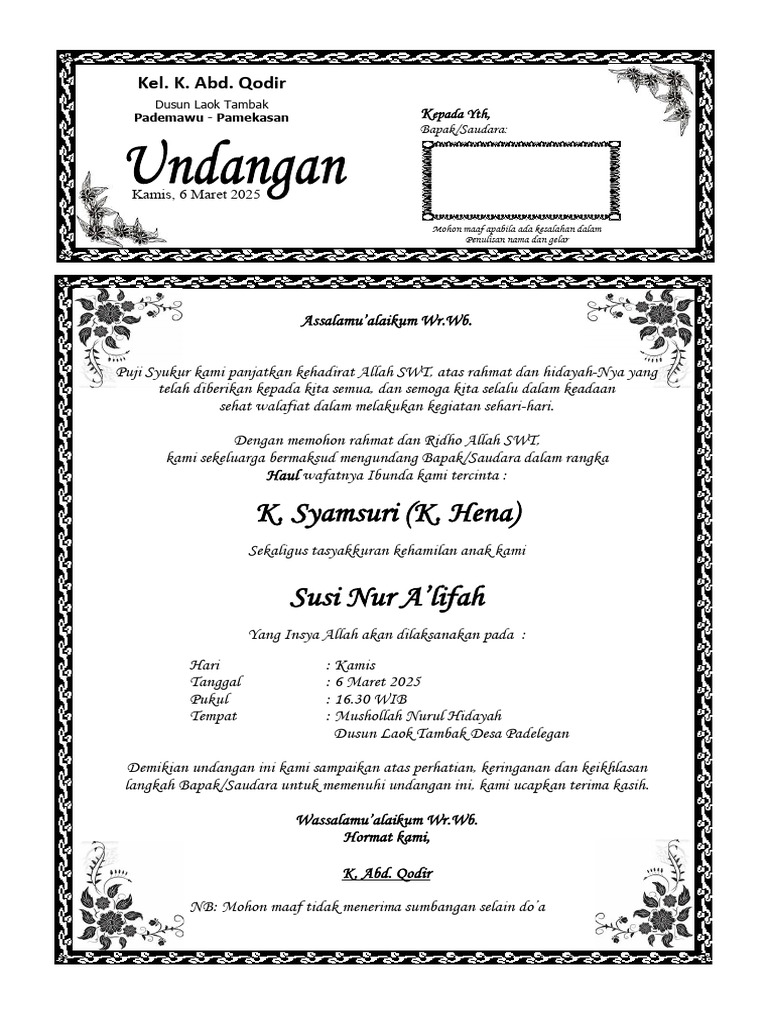Undangan Haul dan Tasyakkuran 2025 | PDF