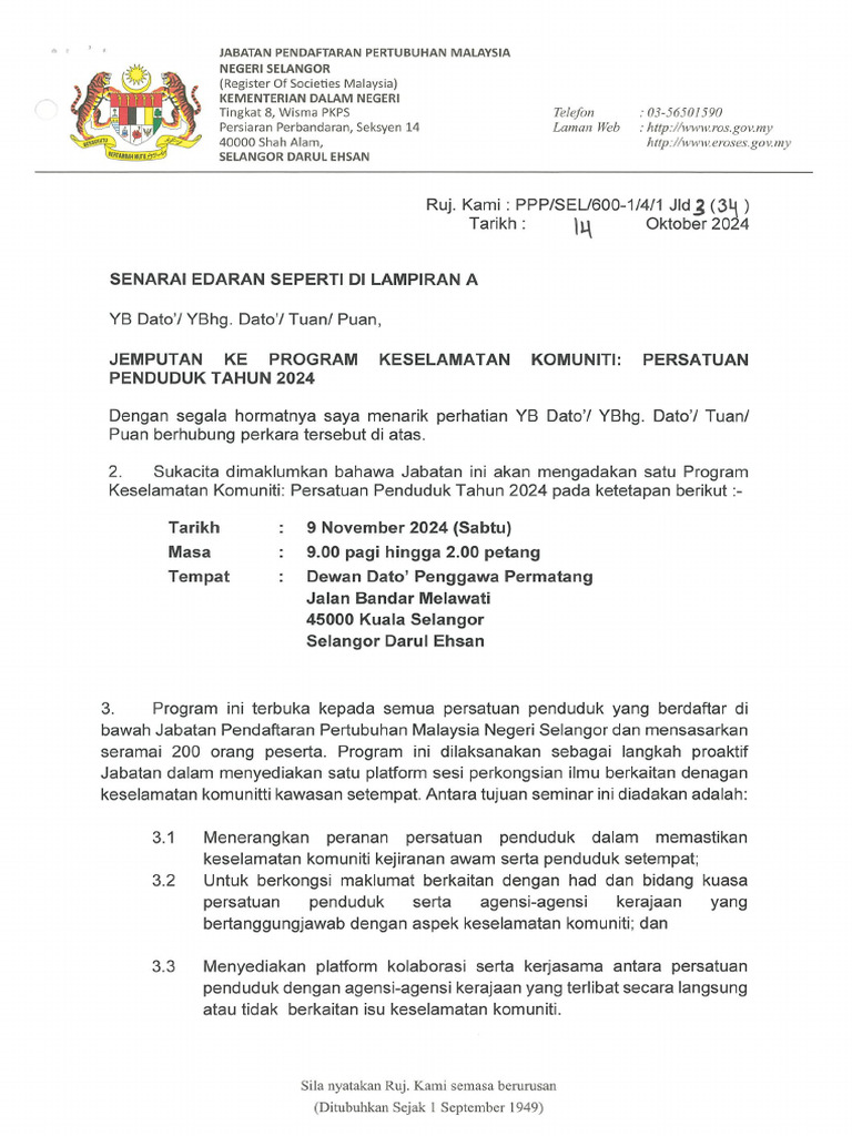 Jemputan Ke Program Keselamatan Komuniti Persatuan Penduduk Tahun 2024 ...