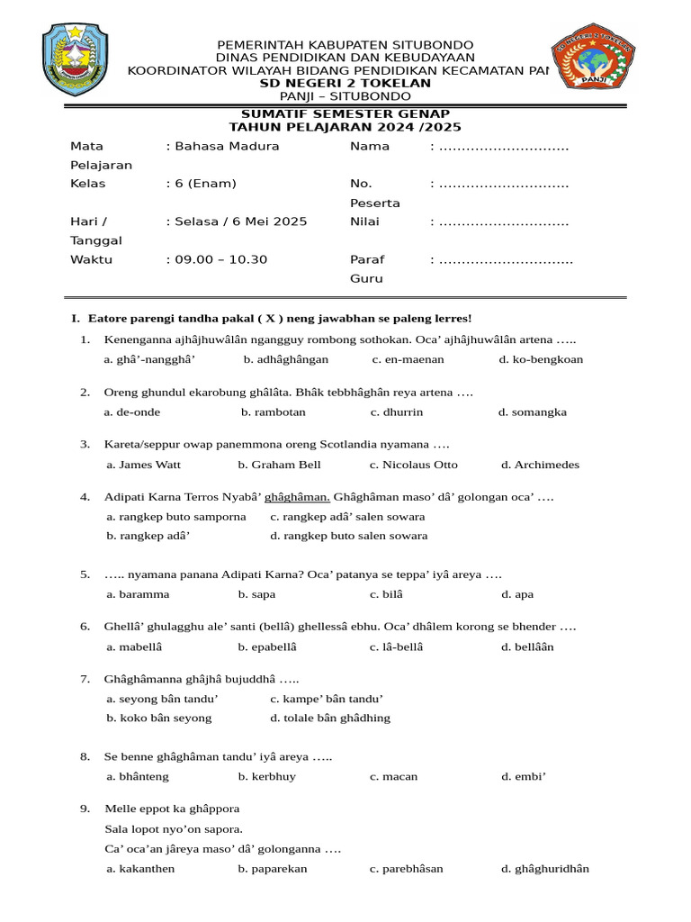 Sas Semester Genap Kelas 6 2024-2025 | PDF