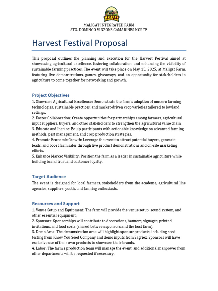 Harvest Festival Proposal | PDF | Agriculture | Sustainable Agriculture