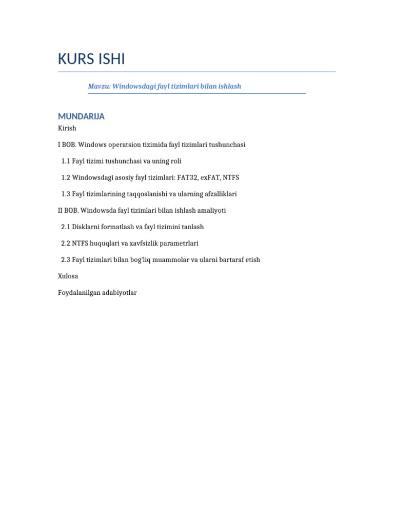 Windowsdagi_fayl_tizimlari_kurs_ishi | PDF