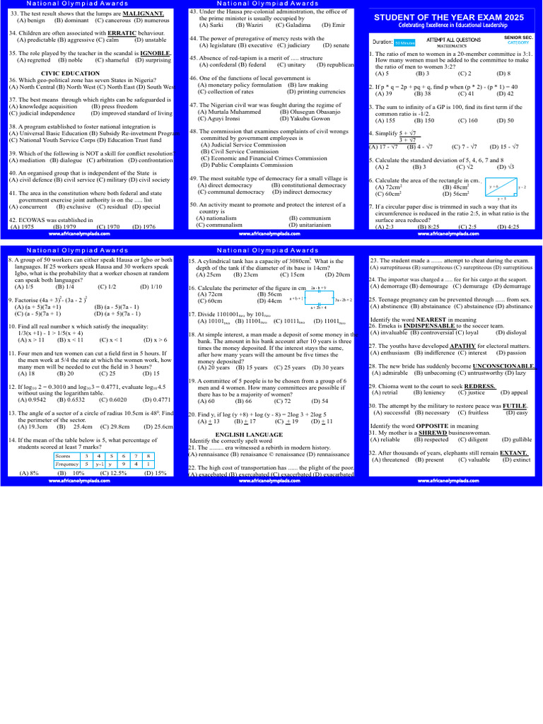 SENIOR SEC Past Question NOA 2025 | PDF