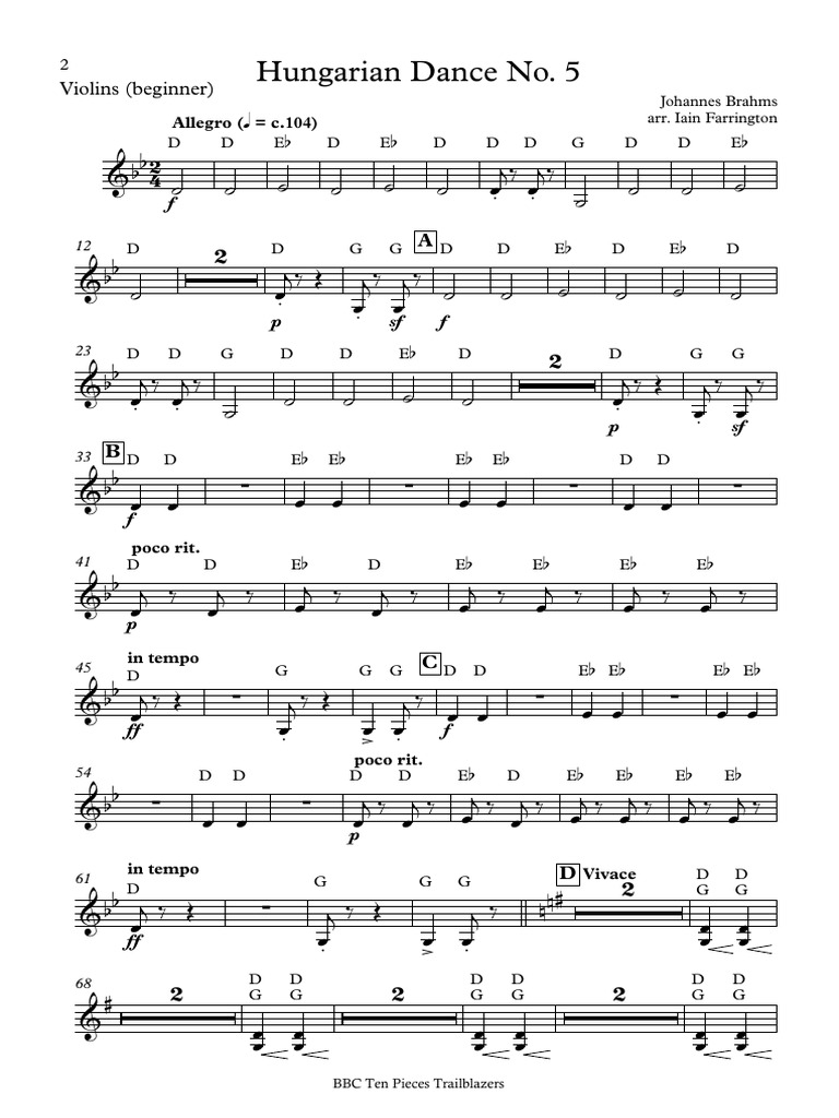 Hungarian Dance 5 (parts) - Violins (beginner) | PDF | Musical Forms ...