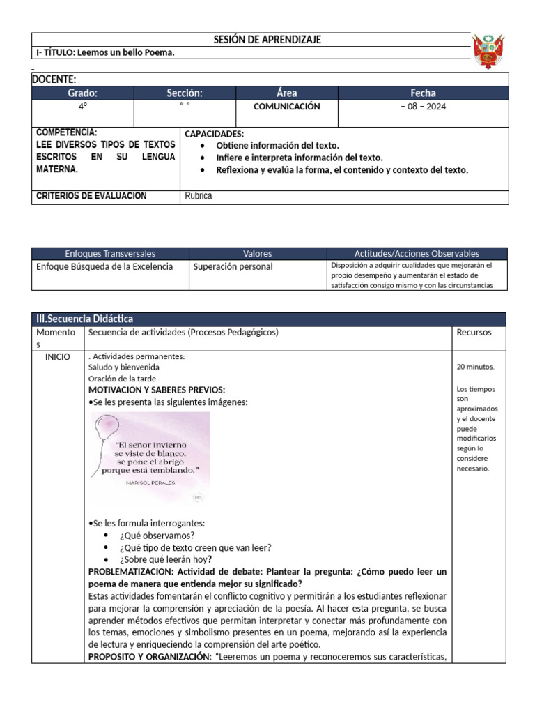 Estrategias para Leer un Poema | PDF | Aprendizaje | Evaluación