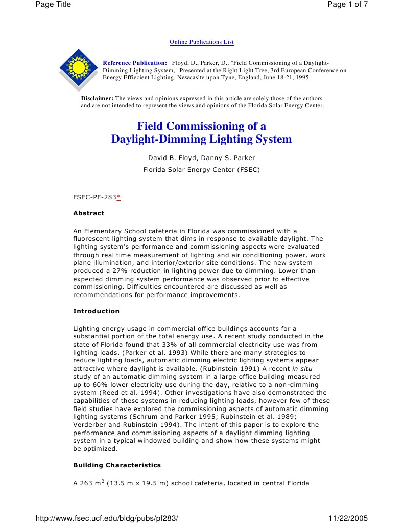 Commissioning of A Daylight Dimming Lighting System | PDF