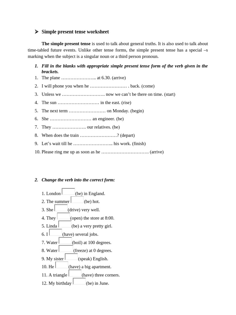 Simple Present Tense (Worksheet) | PDF