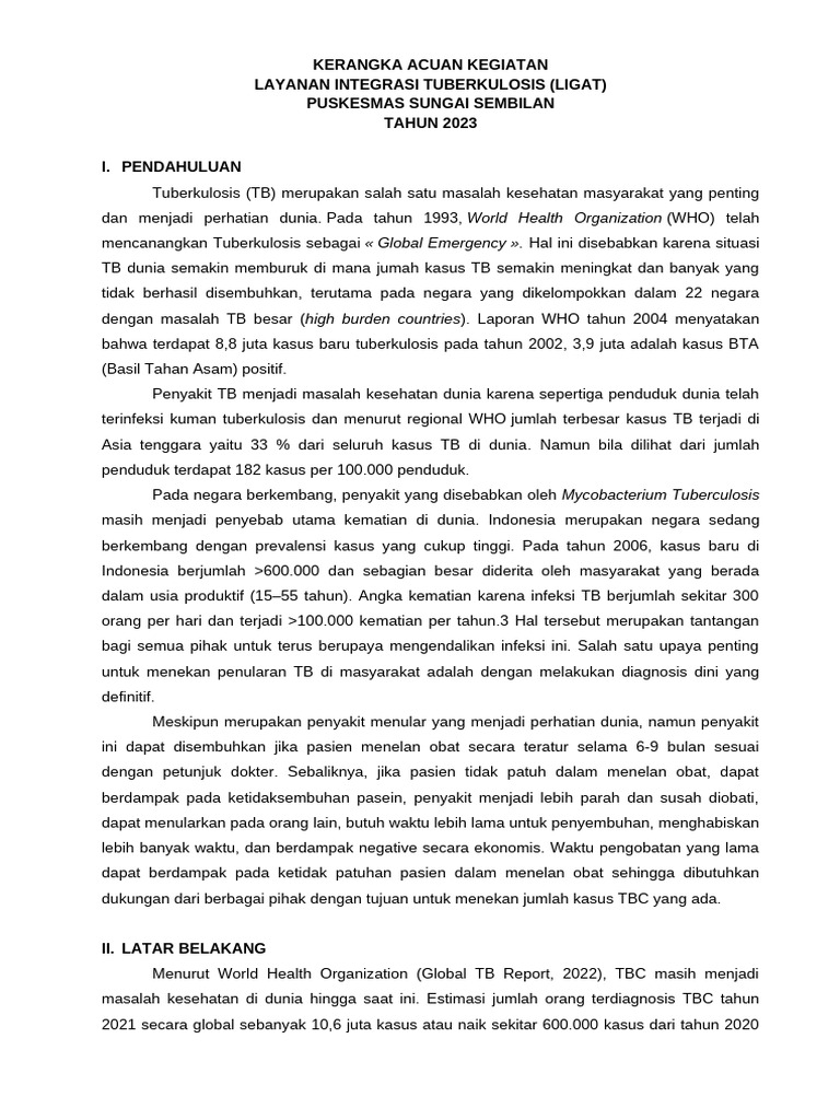 Kak Layanan Integrasi Tuberkulosis (Ligat) | PDF