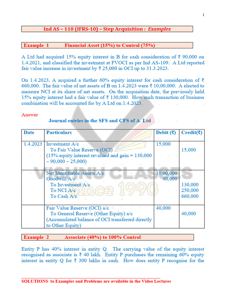B.3. Ind AS-110 Step Acquisition - Examples | PDF | Debits And Credits ...