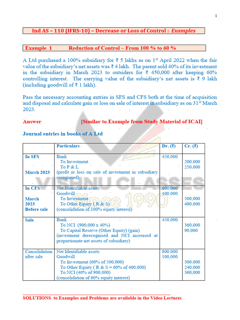 Ind AS 110: Control Loss Solutions | PDF | Goodwill (Accounting ...