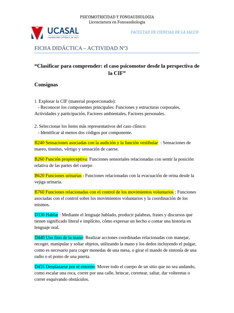 Ficha Didactica Actividad 3 CIF Psicomotricidad | PDF