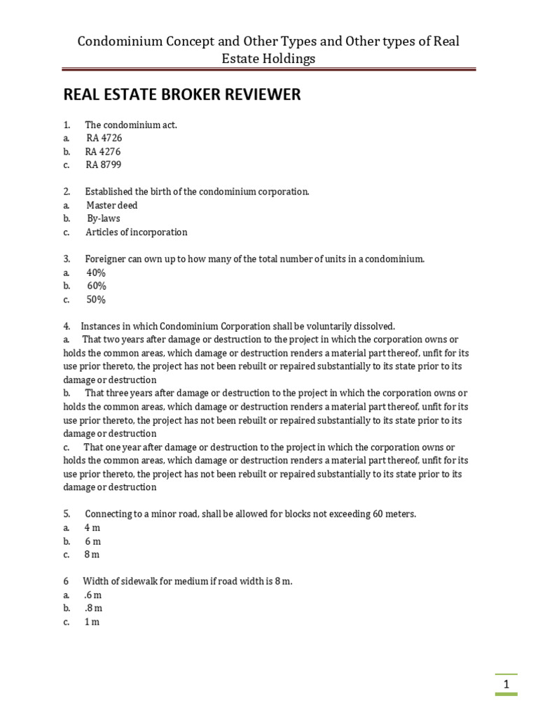 Condominium Concept and Other Types and Other Types of Real Estate ...