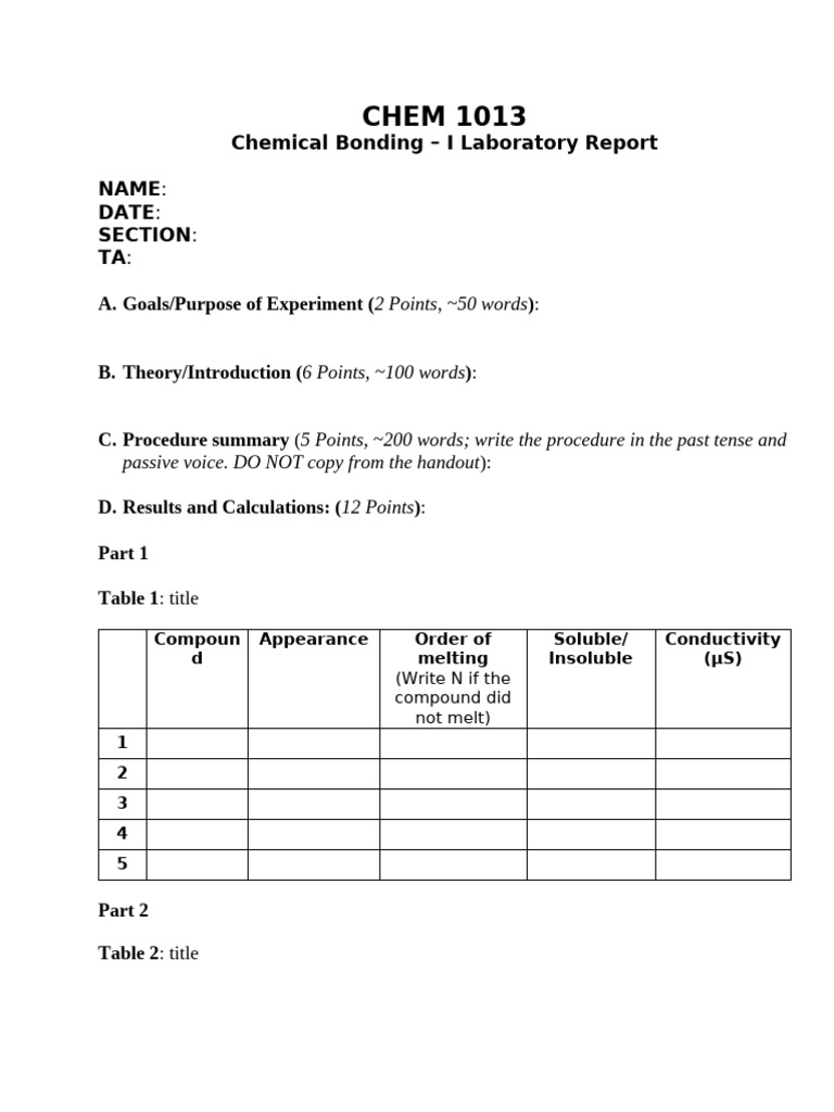 Chemical Bonding Lab Report Guide | PDF
