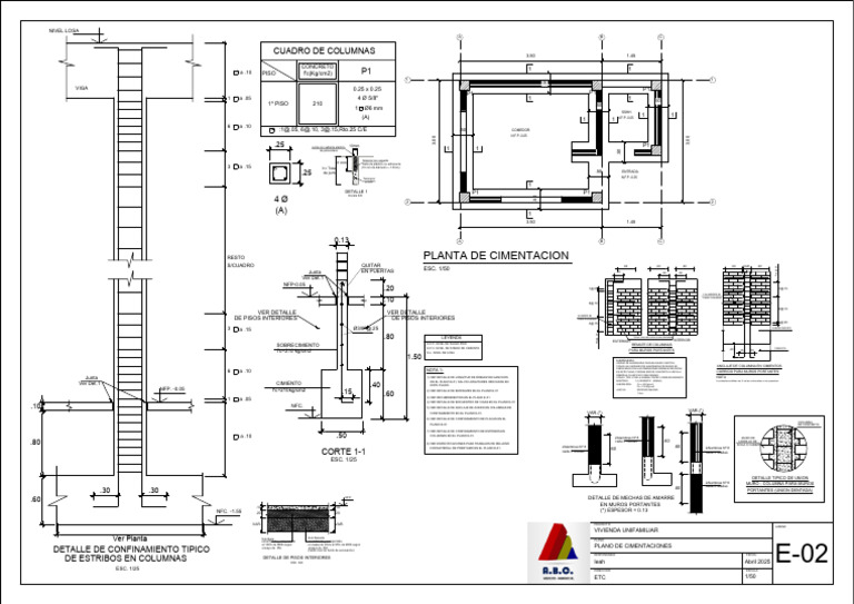 Plano de Estructuras E02-Cimentaciones-Plano A3 | PDF | Albañilería | Hormigón