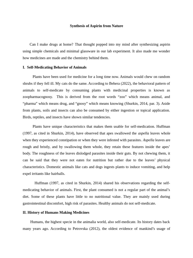 Synthesis of Aspirin From Nature | PDF | Aspirin | Tablet (Pharmacy)