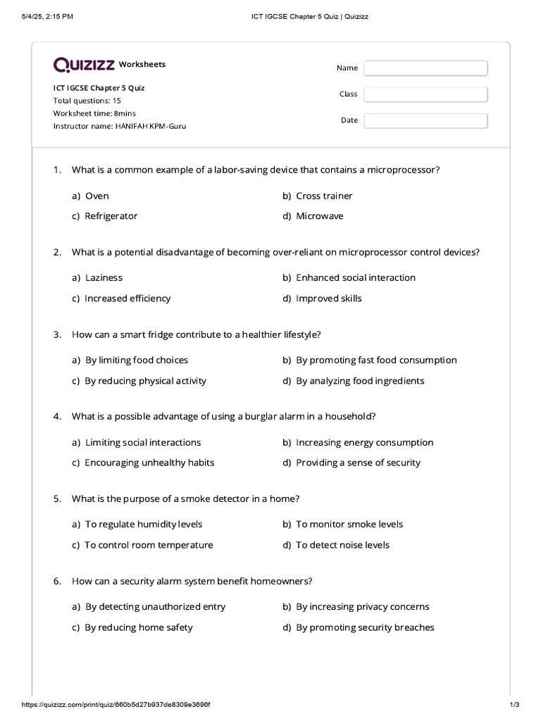 ICT IGCSE Chapter 5 Quiz _ Quizizz | PDF | Security Alarm | Computer ...