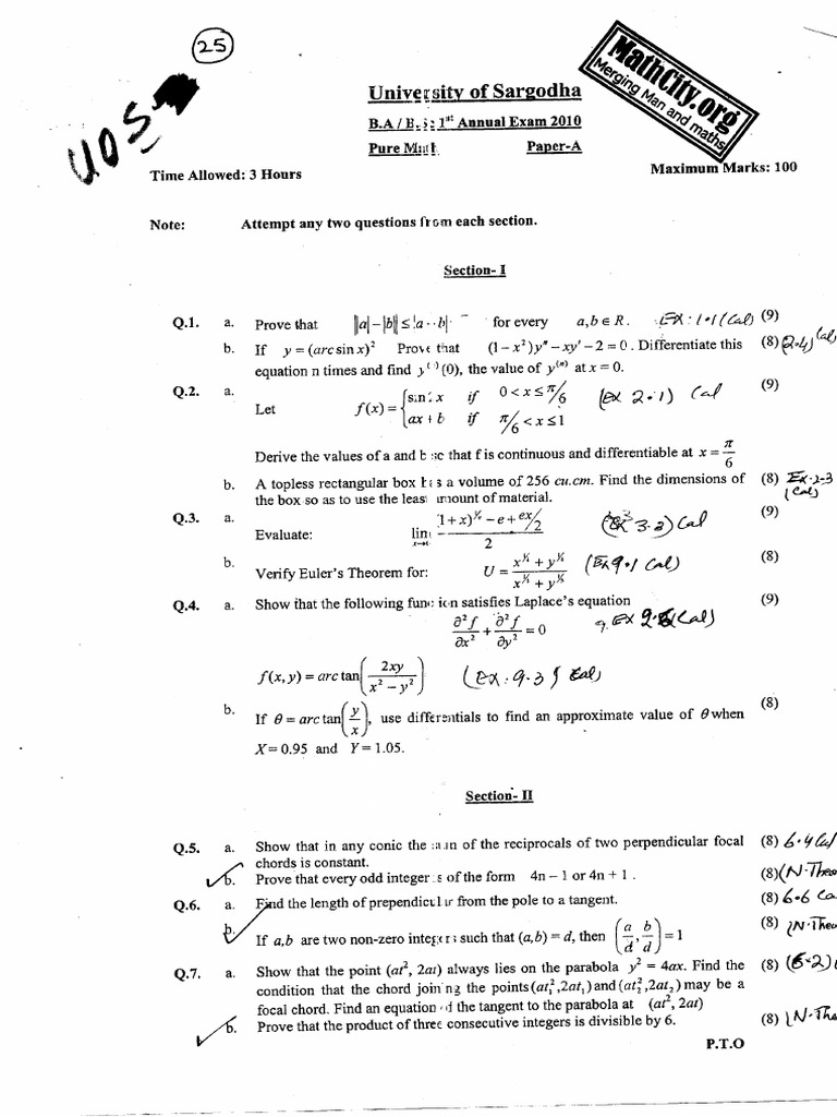 Math Course A Paper A 2010 Uos BSC | PDF | Mathematical Analysis ...