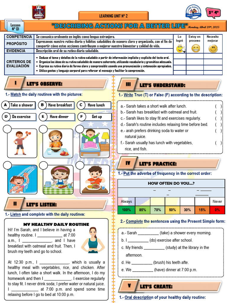 3° 4° Ficha de Actividades Week #01 UNIT 2 | PDF | Eating Behaviors Of Humans | Cuisine