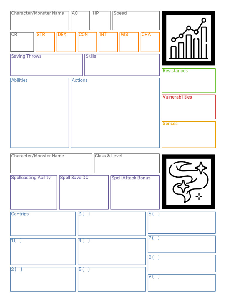 Monster or NPC Statistics + Spellcasting Sheet | PDF