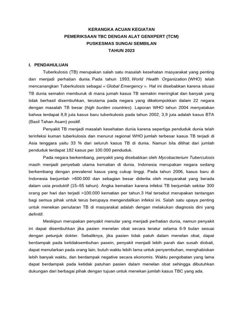 KAK PEMERIKSAAN TBC DENGAN ALAT GENXPERT (TCM) | PDF