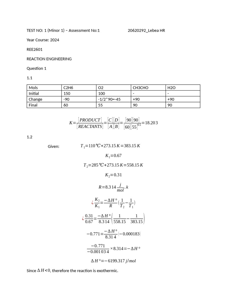Ree2601 Ass1 | PDF | Chemistry | Applied And Interdisciplinary Physics