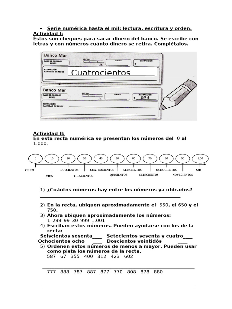 Series numéricas hasta el 1000 | PDF