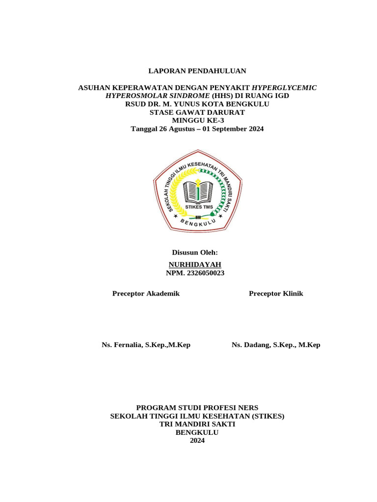 LP Hyperglycemic Hyperosmolar Sindrome (HHS) Sdki | PDF