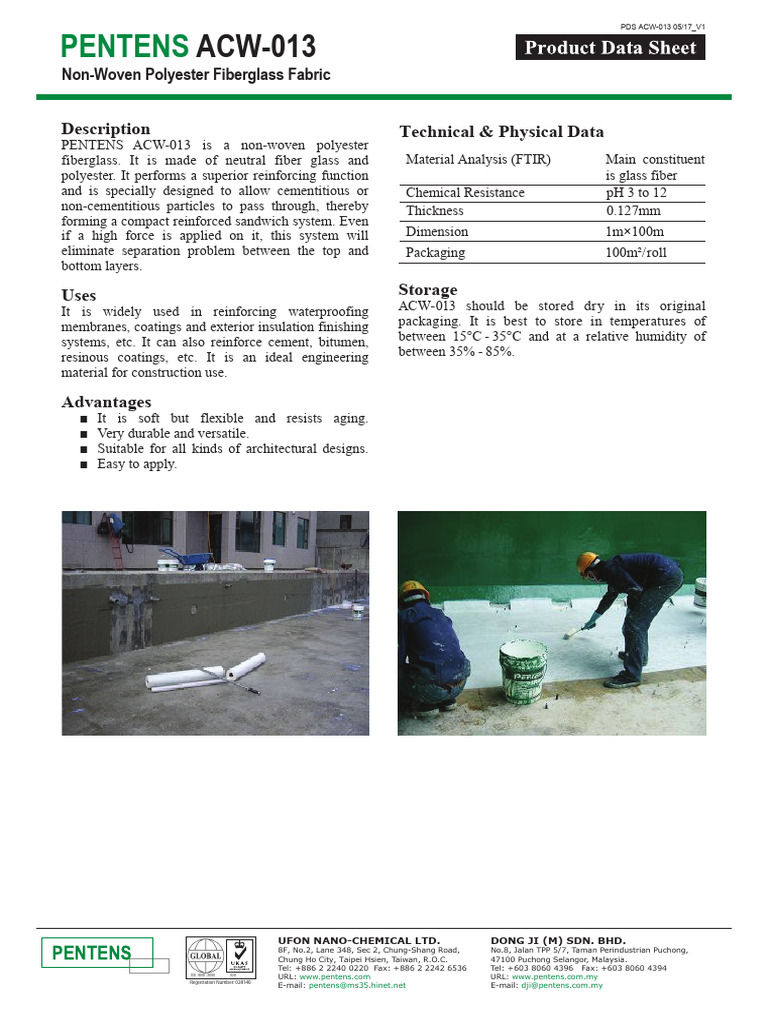 pentens-acw-013-datasheet | PDF | Fiberglass | Nonwoven Fabric