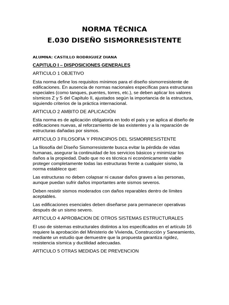 Norma E030 - Castillo Rodriguez Diana | PDF | Fundación (Ingeniería) | Rigidez