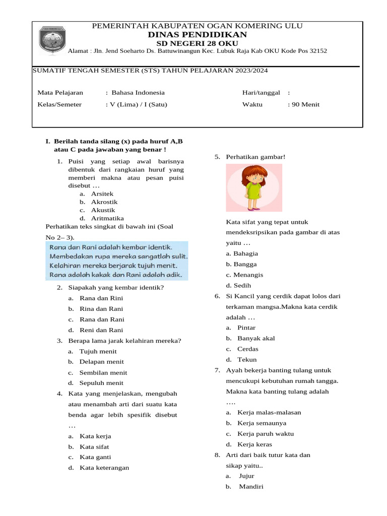 soal Kelas 5 semester 1 thn 2023 | PDF