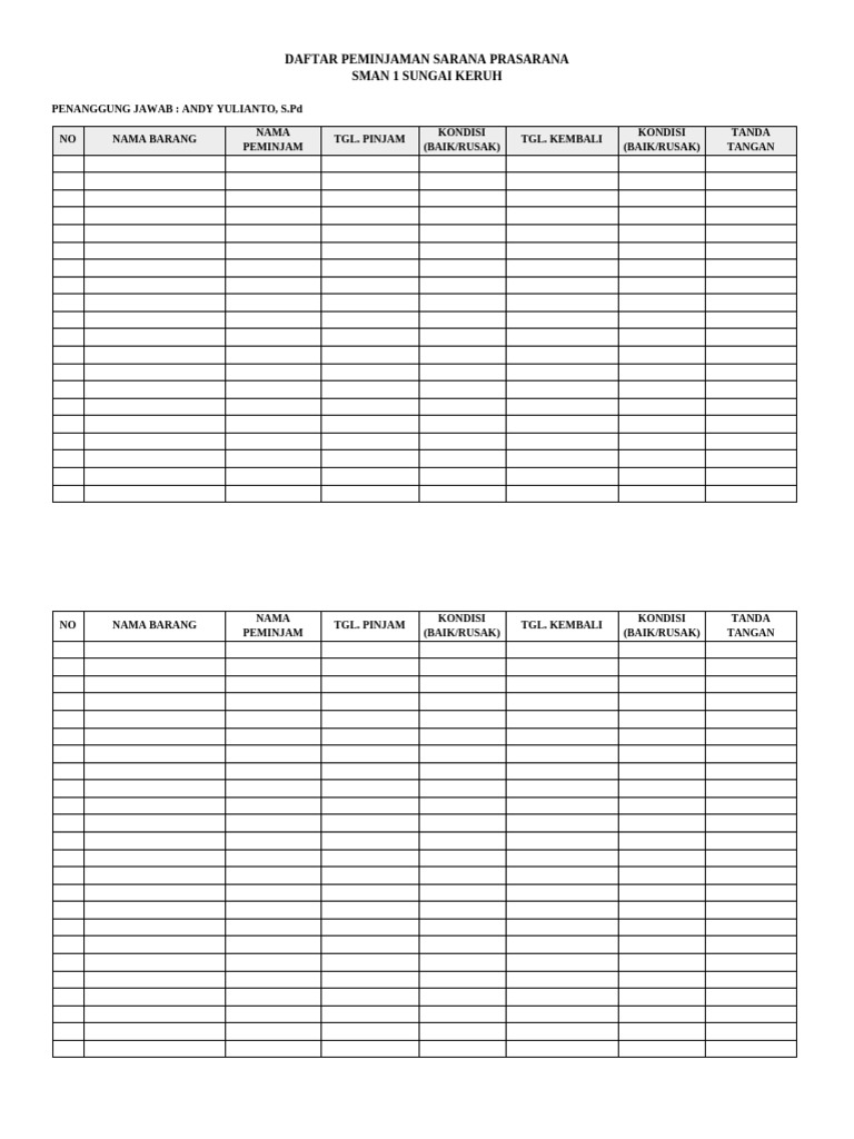 Daftar Peminjaman Sarana Prasarana | PDF