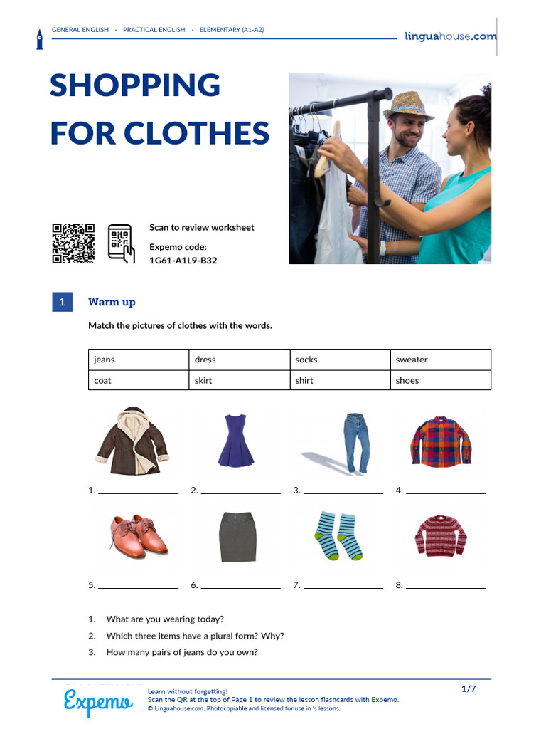 Shopping for Clothes: A1 Dialogue Guide | PDF | Shoe | Plural