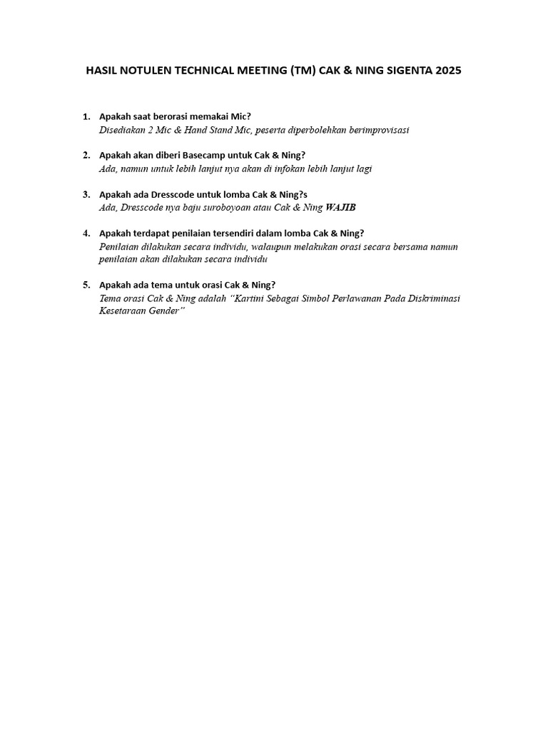 Notulen Technical Meeting Cak 0ning 2025 | PDF