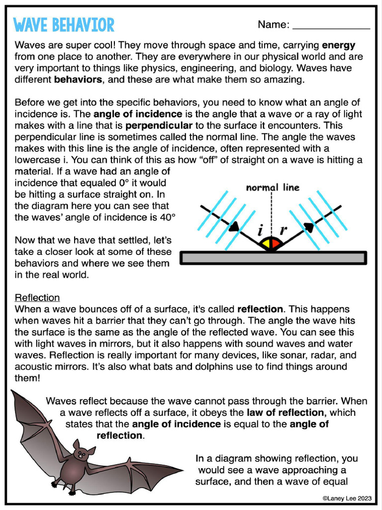 Wave Behaviors Reading Comprehension 2 | PDF