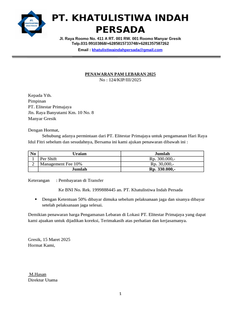 SURAT PENAWARAN PENGGANTI SECURITY ELITE | PDF